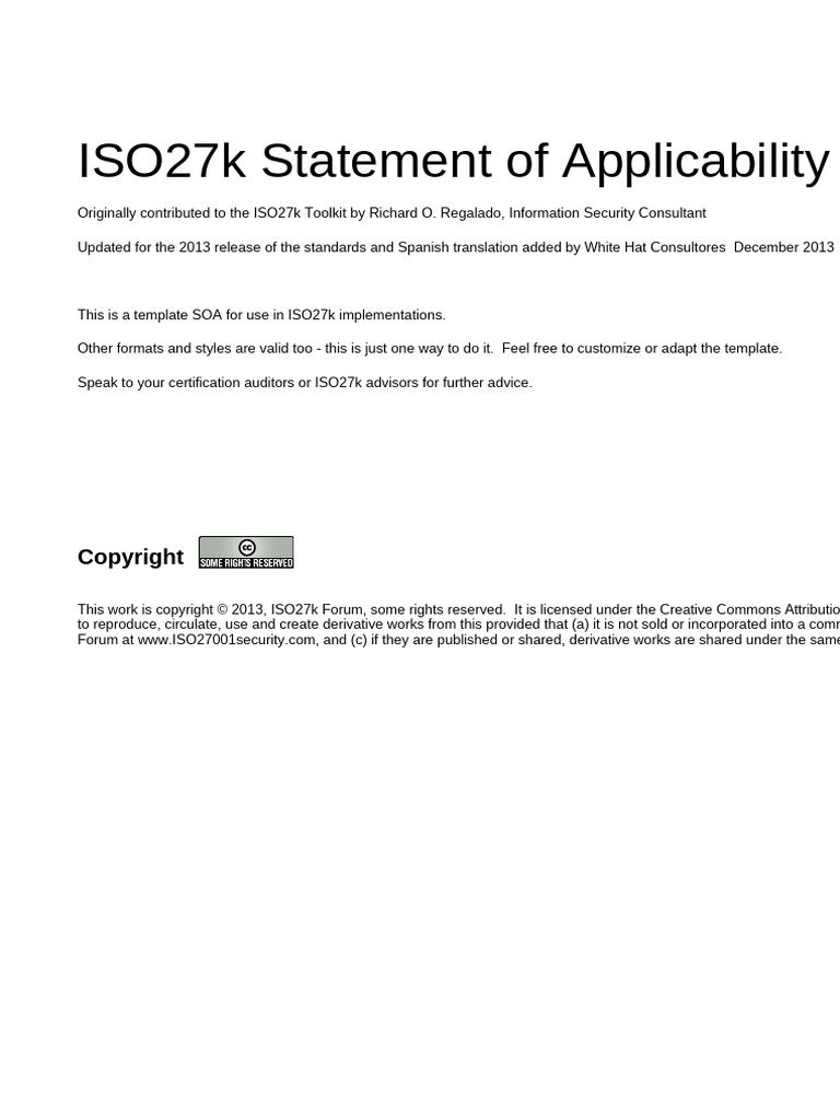ISO27k SOA 2013 English and Spanish | PDF | Access Control | Information Security