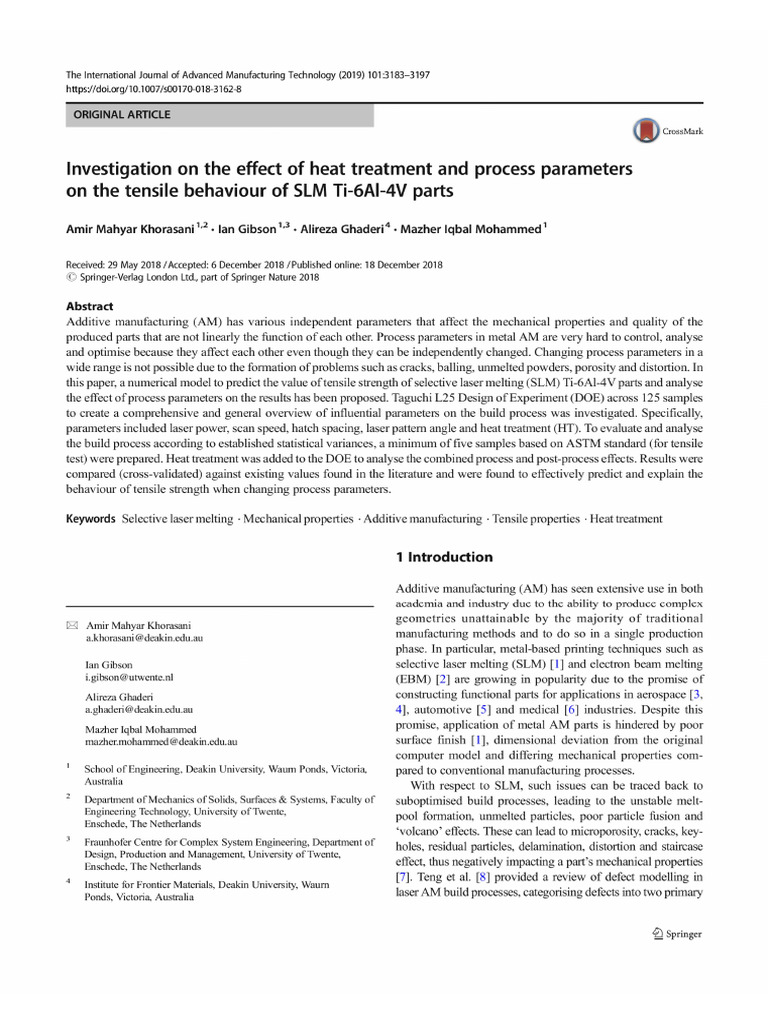 Investigation On The Effect of Heat Treatment and Process Parameters | PDF