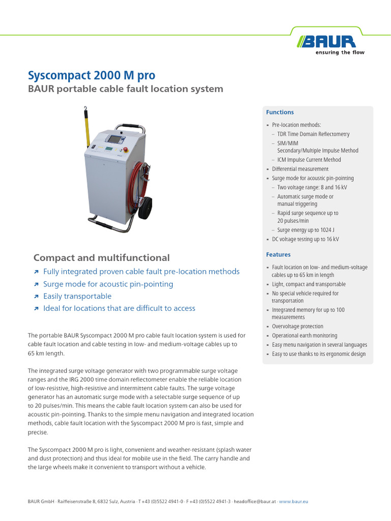 DS - Cable Fault Location System - Syscompact 2000 M - BAUR - En-Gb | PDF | Electrical ...