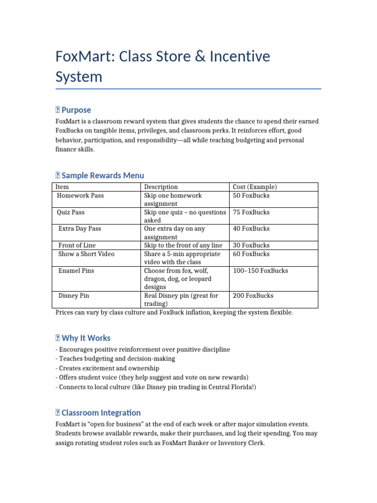 FoxMart Class Store Overview | PDF