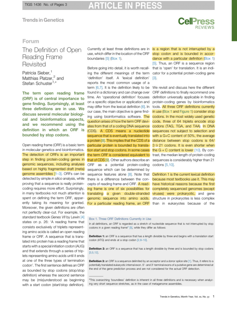 Revisiting Open Reading Frame Definitions | PDF | Open Reading Frame ...