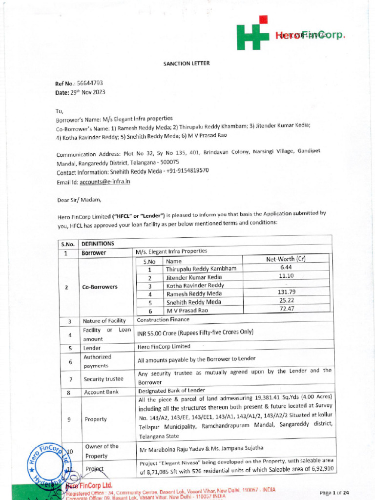 Hero Fincorp Sanction Letter 29.11.2023 | PDF | Loans | Interest