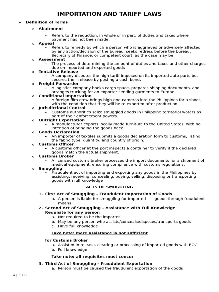Importation and Tariff Laws Notes | PDF | Search Warrant | Value ...