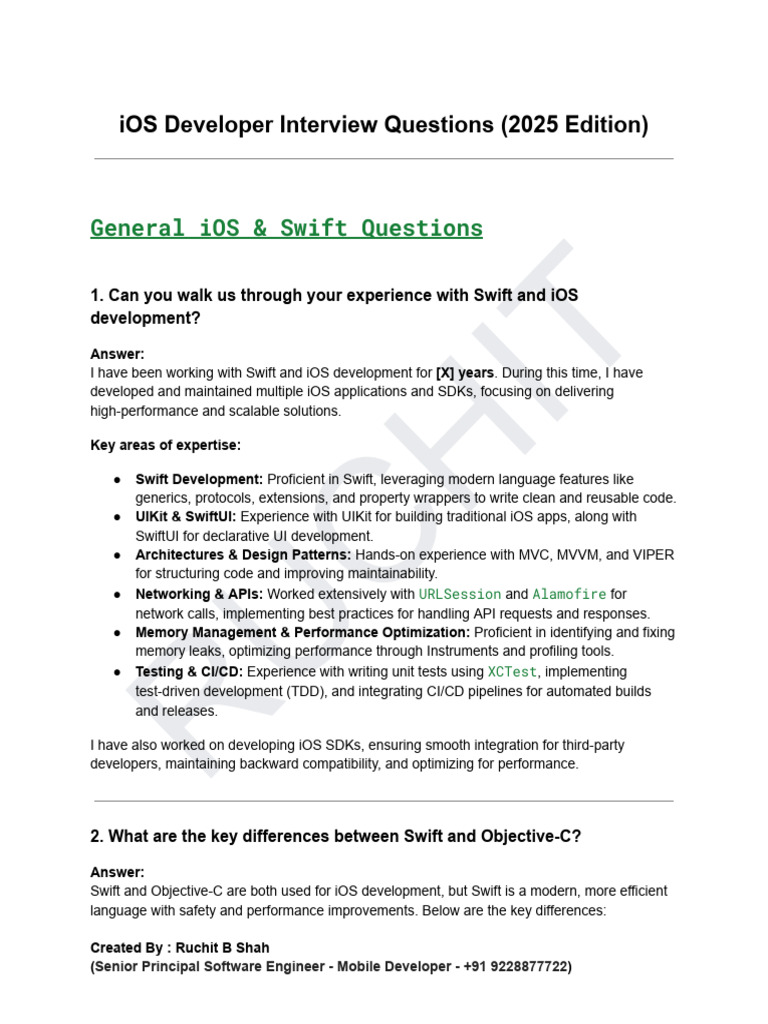 My_iOS_Interview_Journey_Key_Questions_Insights__1743068321 | PDF | Swift (Programming Language ...