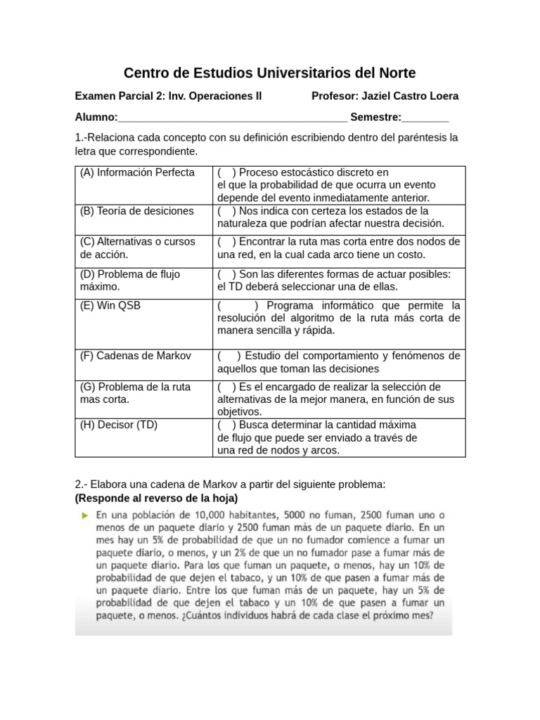 Examen Parcial 2 Inv Operaciones II | PDF