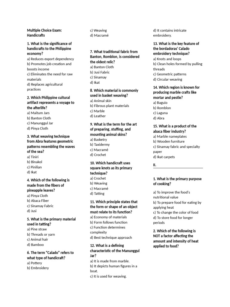 Multiple Choice Exam Mock Up Test HE Finals | PDF | Baking | Breads