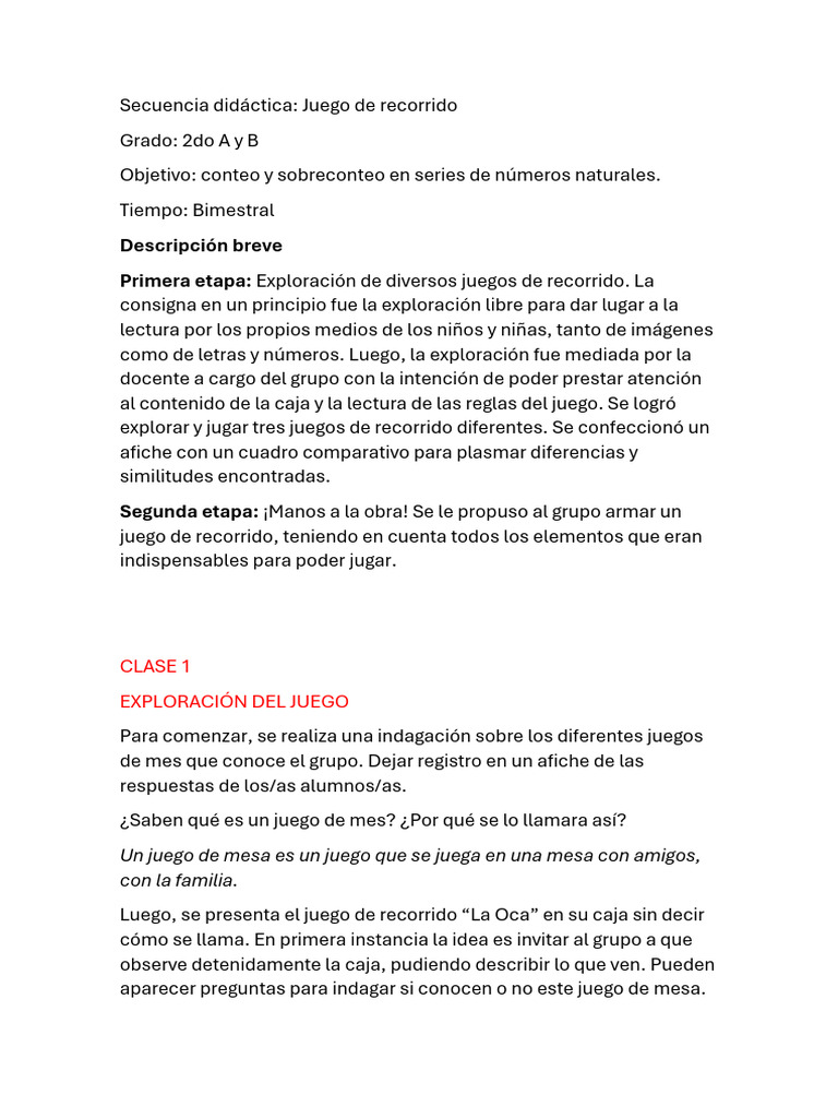 Secuencia Didáctica Juego de Recorrido | PDF | Juegos de mesa
