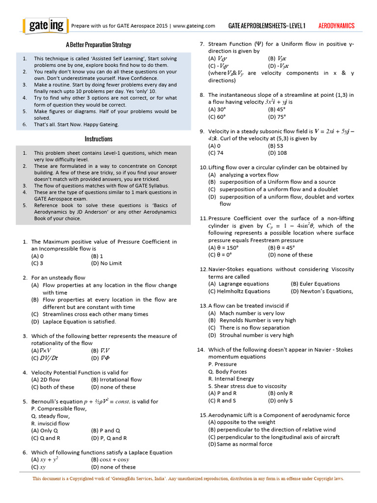 Aerodynamics - Problem Sheet (2 files merged) | PDF | Lift (Force ...