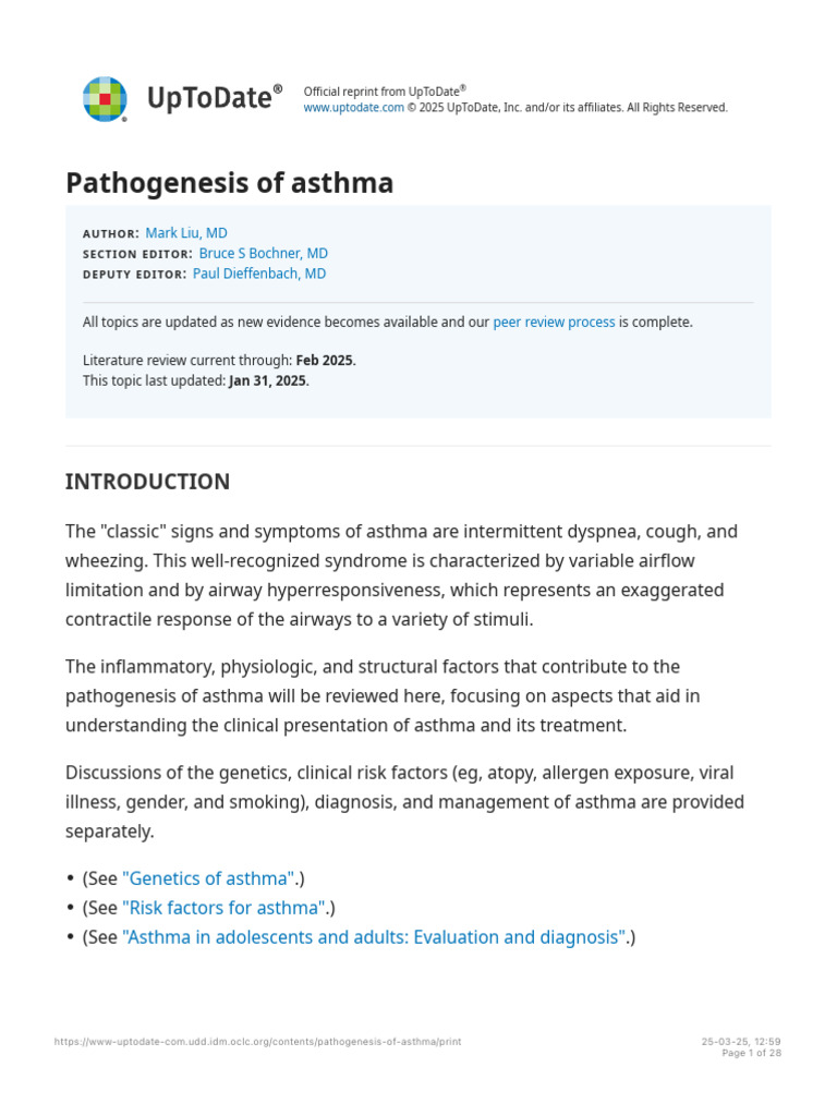 Pathogenesis of Asthma - UpToDate | PDF | Asthma | T Helper Cell