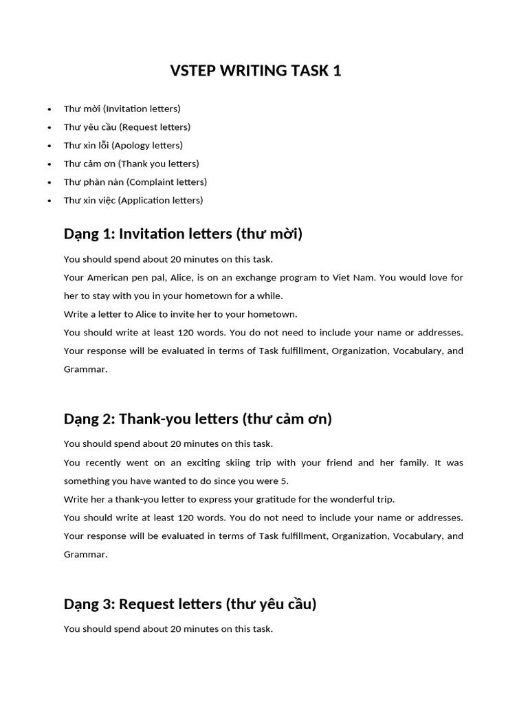 Vstep Writing Task 1 | PDF