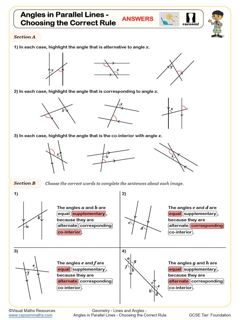 Cazoom Maths Angles in Parallel Lines Choosing The Correct Rule ...