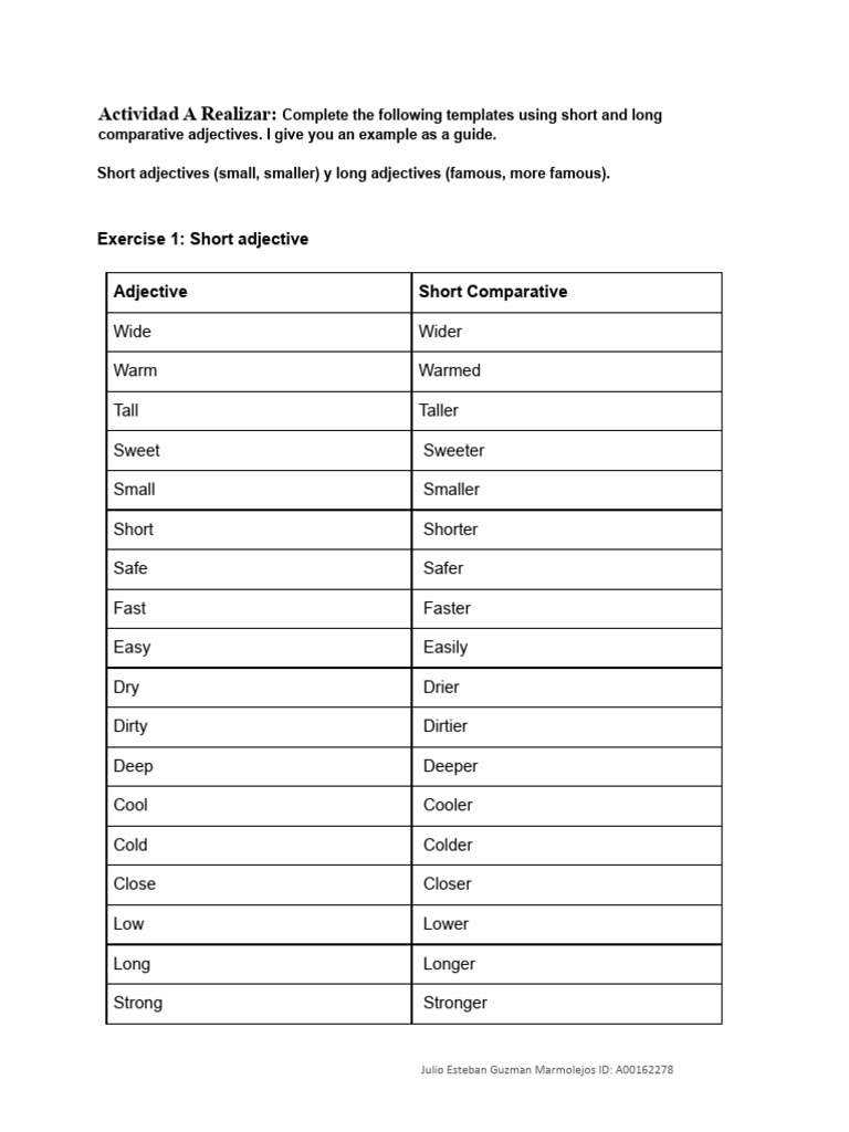 Comparative Adjectives | PDF