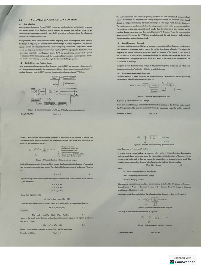 Automatic Generation Control NOTES | PDF
