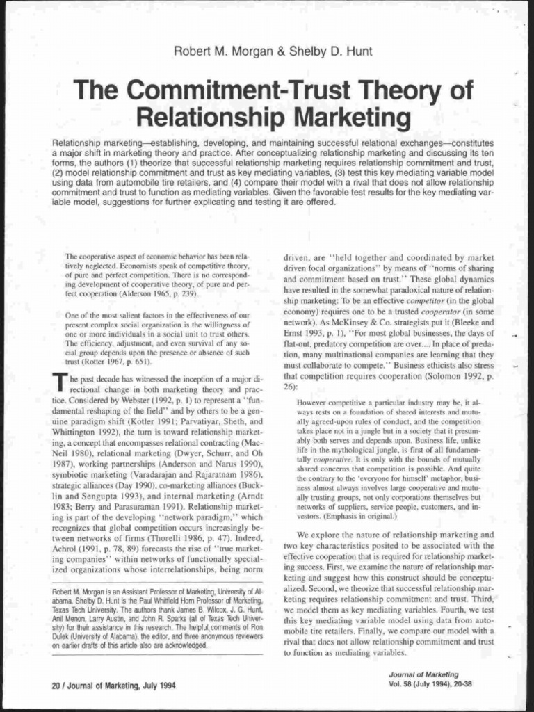 The Commitment-Trust Theory of Relationship Marketing | PDF