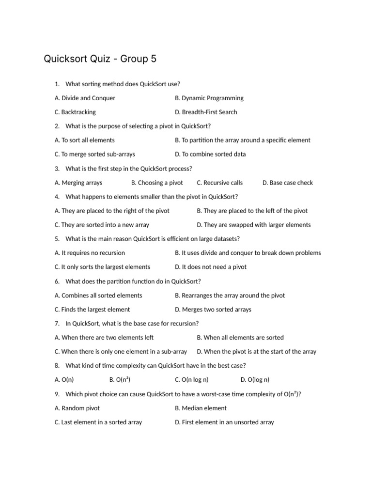 Quicksort Quiz G5 Guliban Gutierrez Ubalde 1 | PDF | Computer Science | Algorithms And Data ...