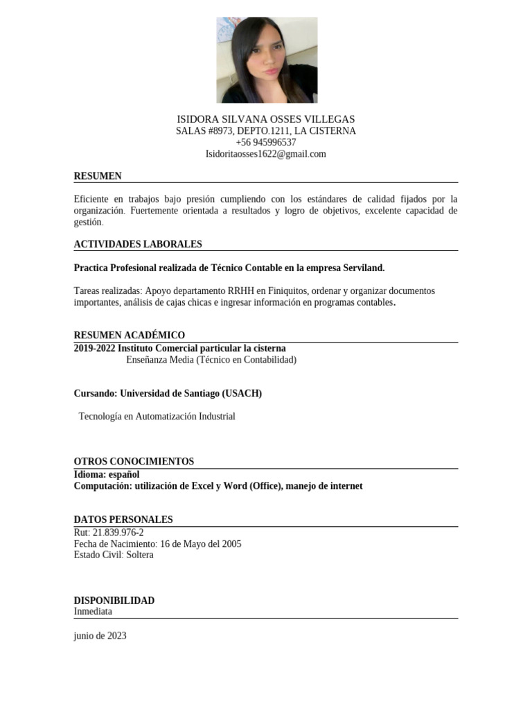 CV de Isidora Osses | PDF