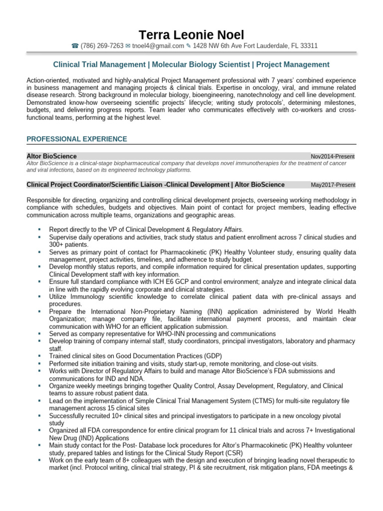 Resume - Terra - Noel - CPM (Sample) | PDF | Clinical Trial | Cervical Cancer