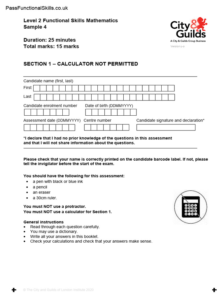 Level 2 Functional Skills Maths Sample | PDF | Multiple Choice