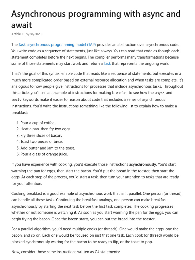 Asynchronous Programming - C# - Microsoft Learn | PDF | C Sharp (Programming Language ...