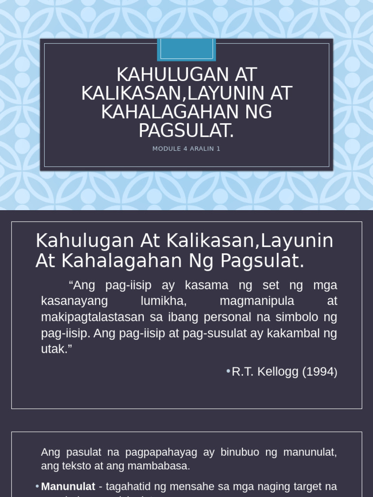 Kahulugan at KalikasanLayunin at Kahalagahan NG | PDF