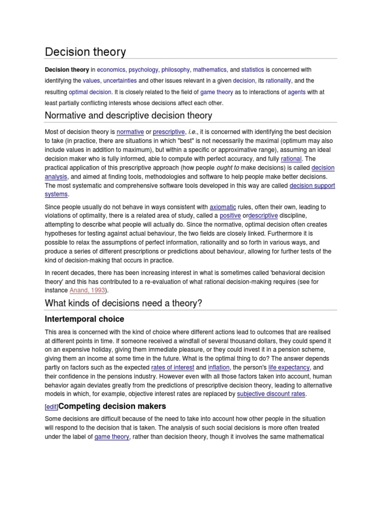 Normative and Descriptive Decision Theory | PDF | Decision Theory ...