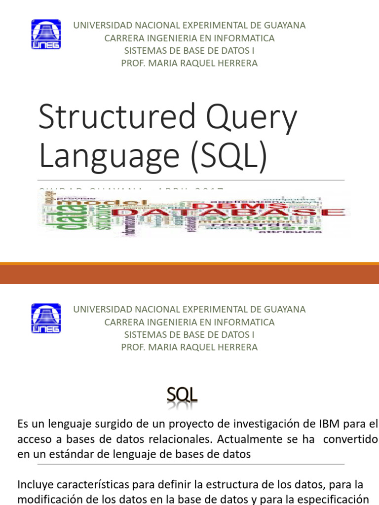 Structured Query Language (SQL) : Ciudad Guayana, Abril 2017 | PDF | SQL | Bases de datos