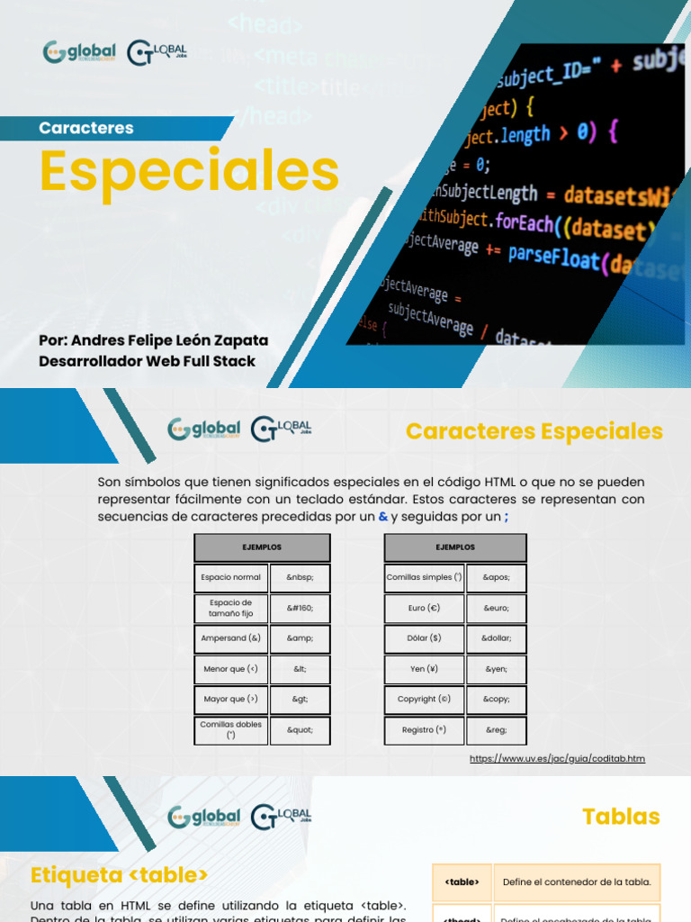 Caracteres Especiales y Tablas | PDF | HTML | Informática