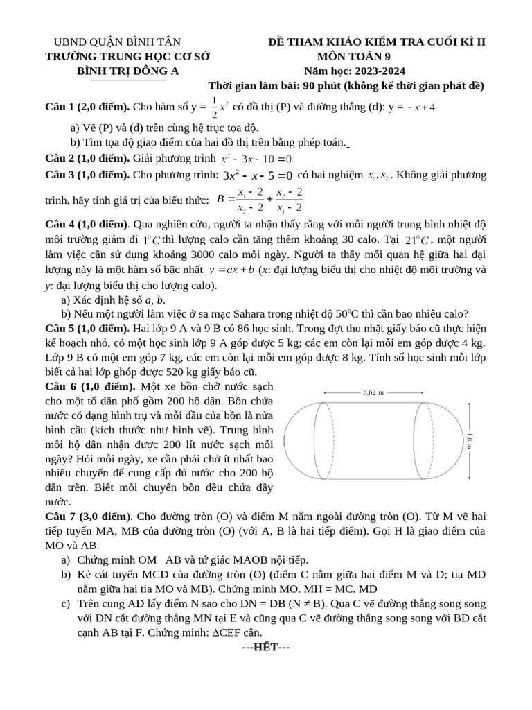 BTĐ A - Toán 9 HK2 | PDF