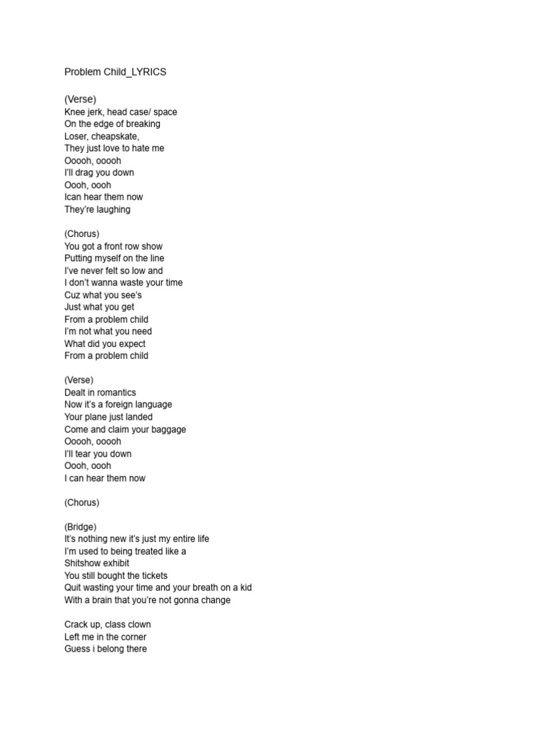 Problem Child LYRICS | PDF