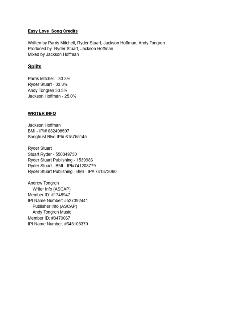 Easy Love - Song Credits | PDF