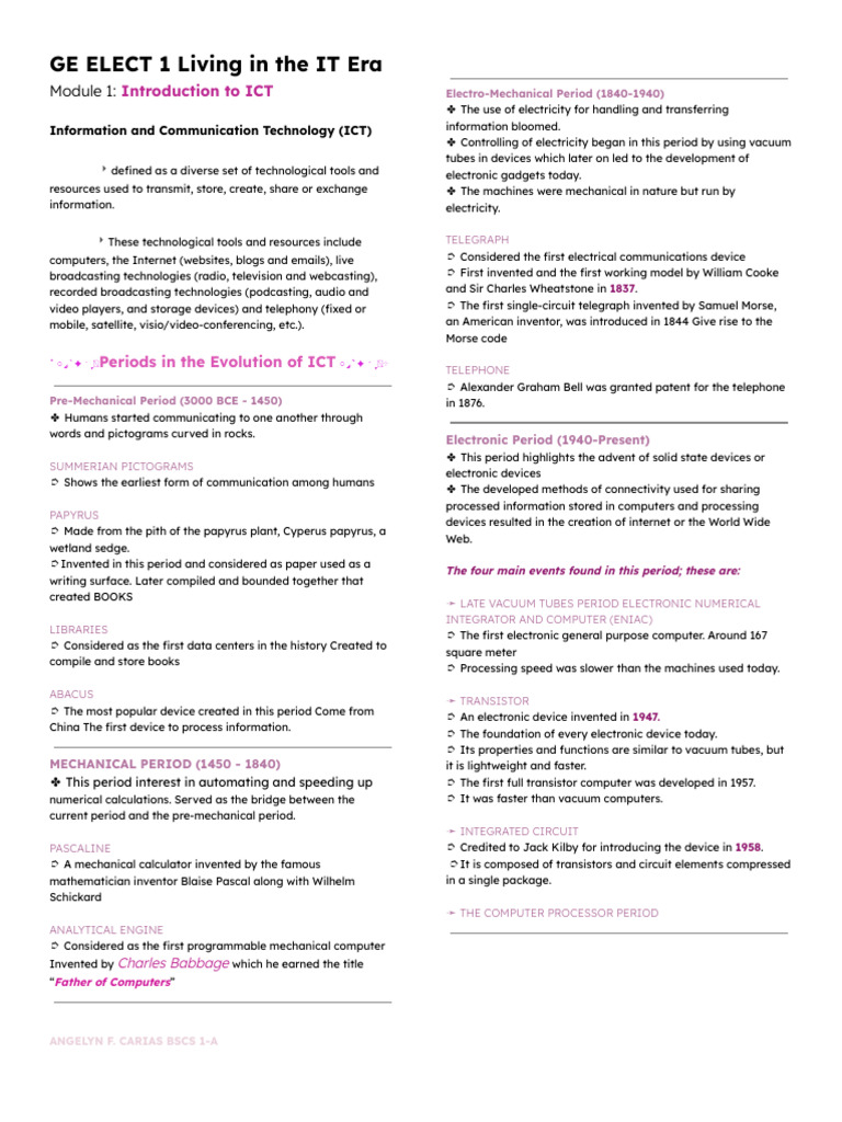 Ge Elec1 Module 1 2nd Sem Prelims | PDF | Telephone | Information And Communications Technology