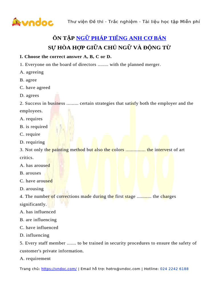 Subject-Verb Agreement Exercises | PDF