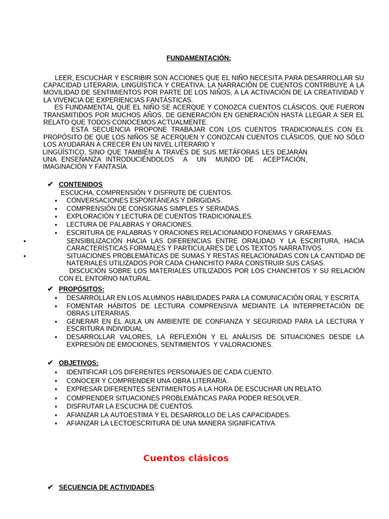 Secuencia Cuentos Tradicionales | PDF | Caperucita Roja | Escritura
