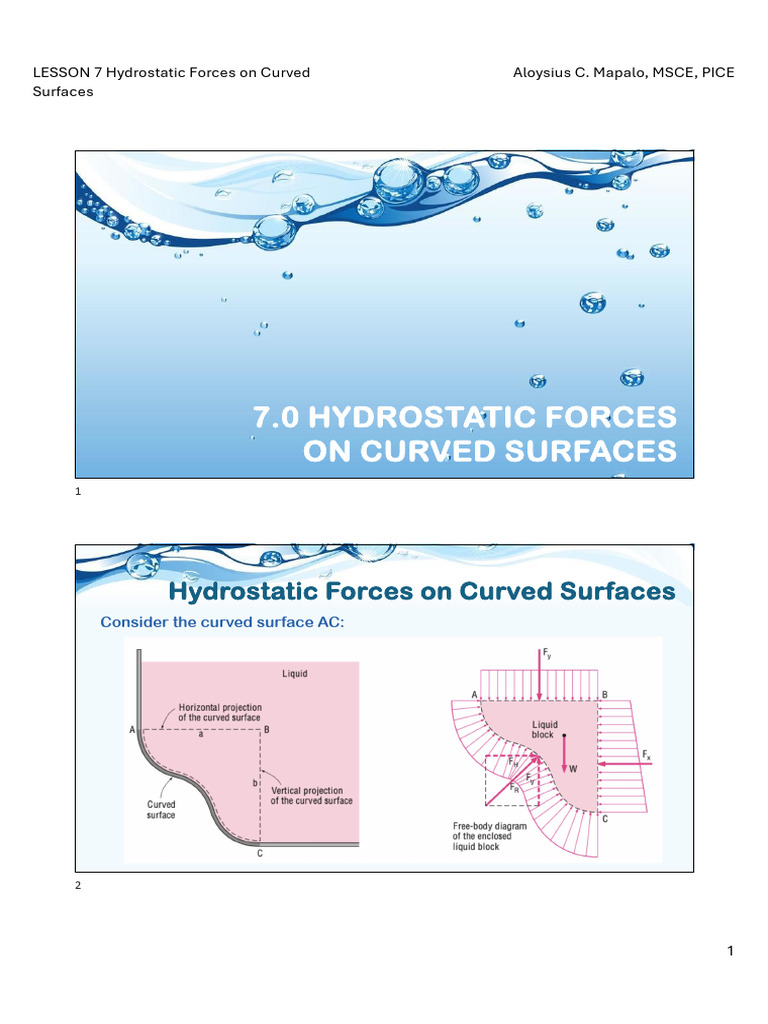 Lesson 7 Hydrostatic Forces On Curved Surfaces | PDF | Force | Barrel