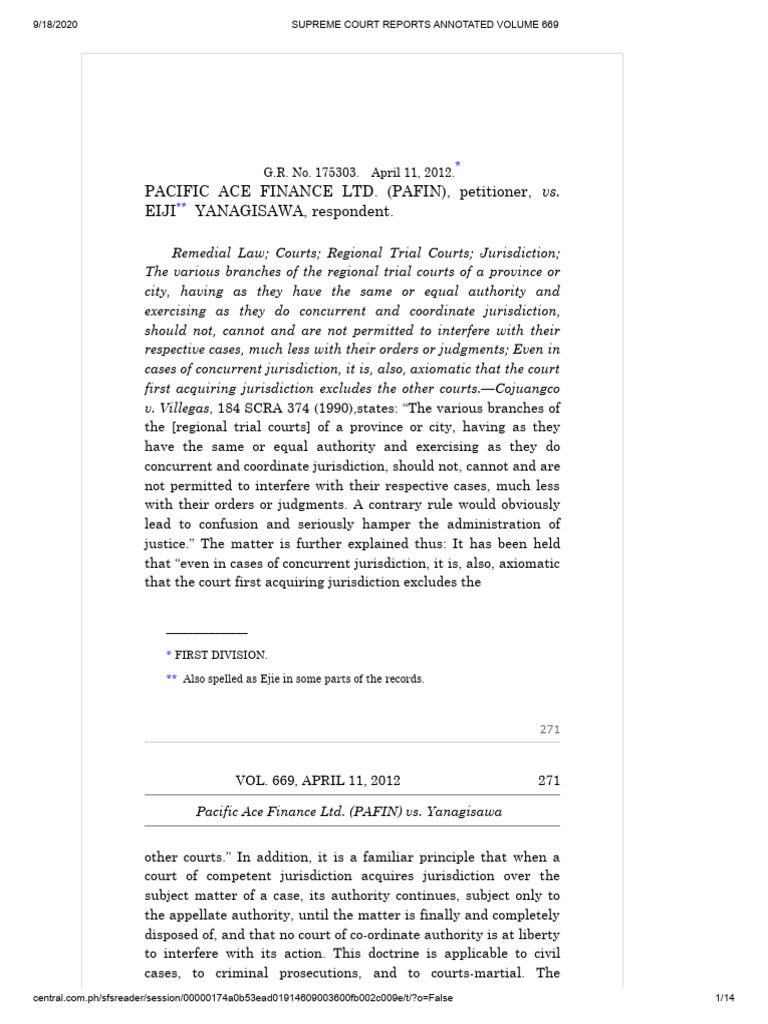 Pacific Ace Finance v. Yanagisawa | PDF | Jurisdiction | Appeal