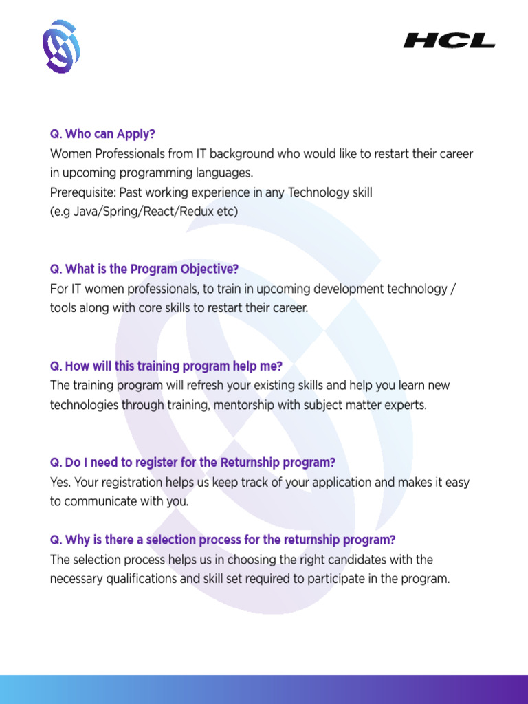 Back To Work Program Returnship PDF | PDF