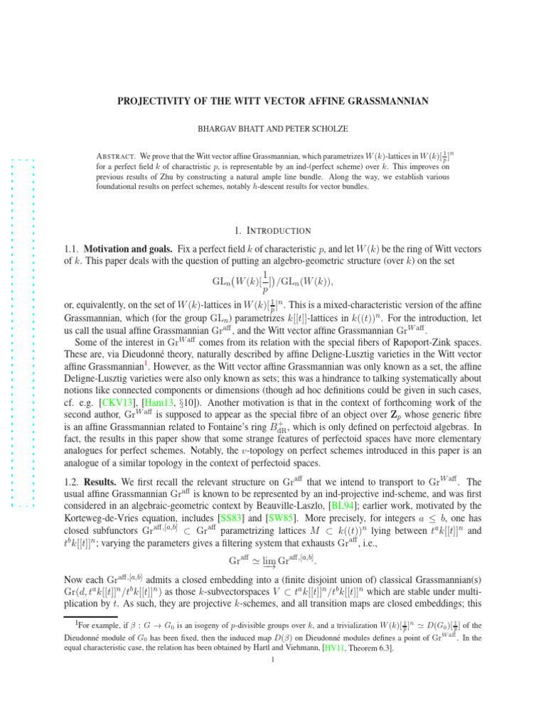 Bhatt, Scholze — Projectivity of the Witt Vector | PDF | Topology ...