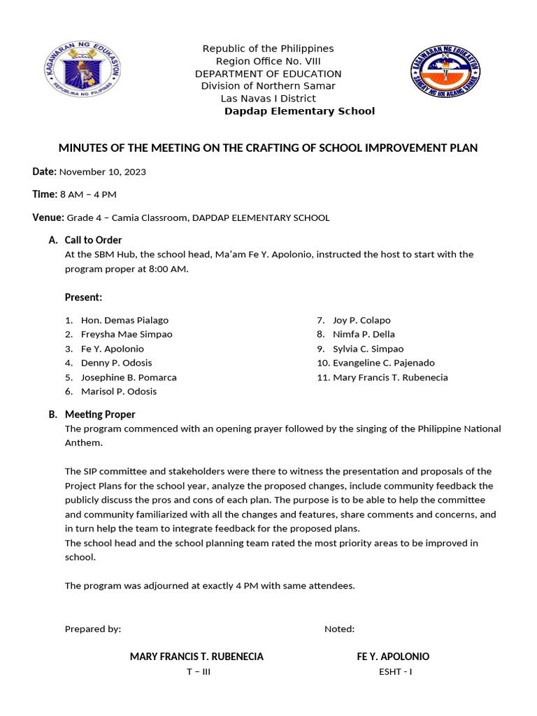 Minutes of The Meeting (Aip & Sip) | PDF | Learning