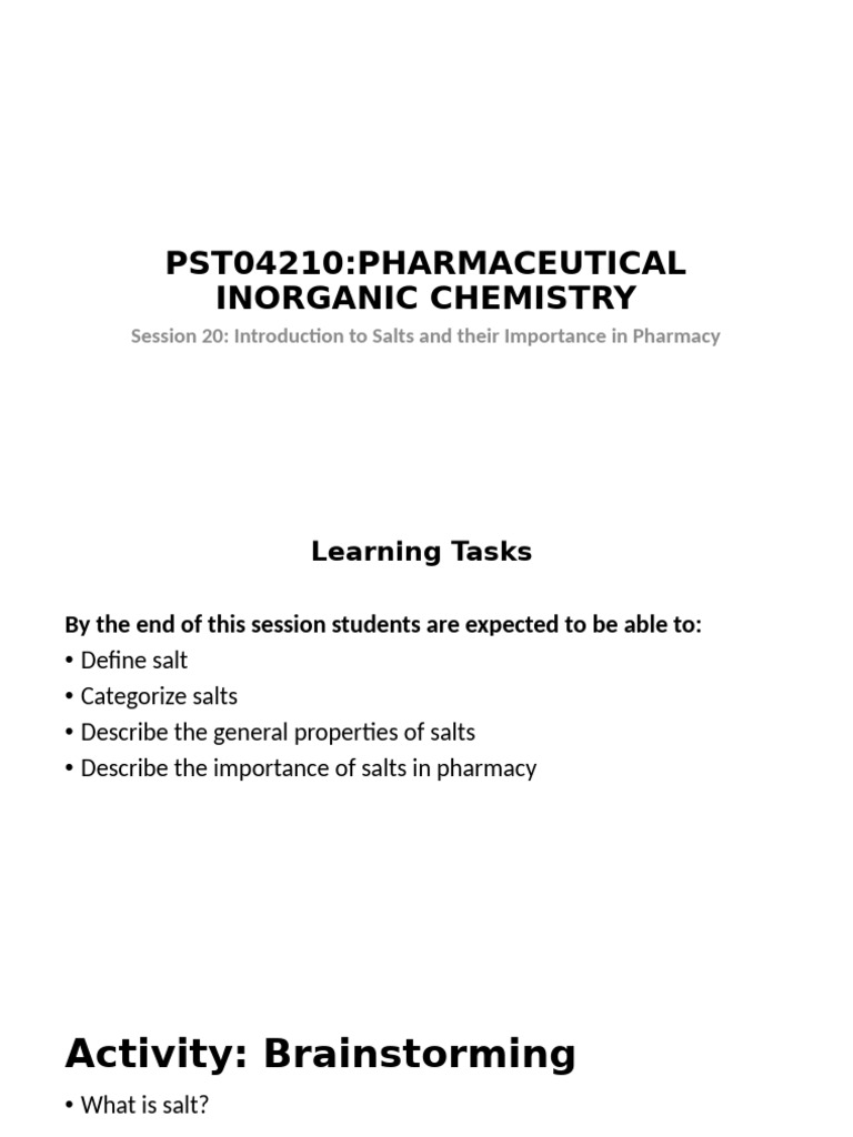 Session 20-Salts and Their Importance in Pharmacy | PDF | Salt ...