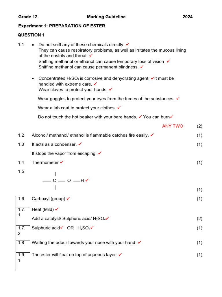 Grade 12 Ester Preparation Guidelines | PDF | Ester | Acid