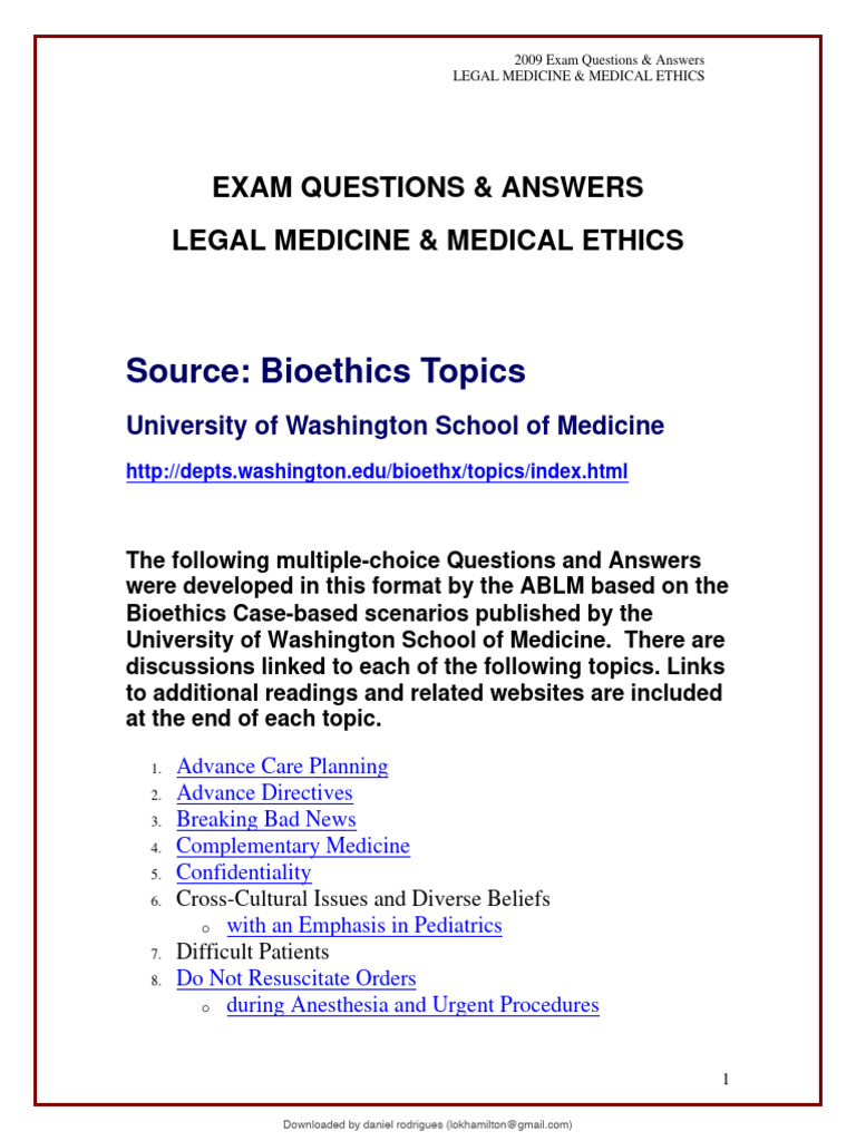 Medical Ethics Questions and Answers 250113 192808 | PDF | Medicine ...