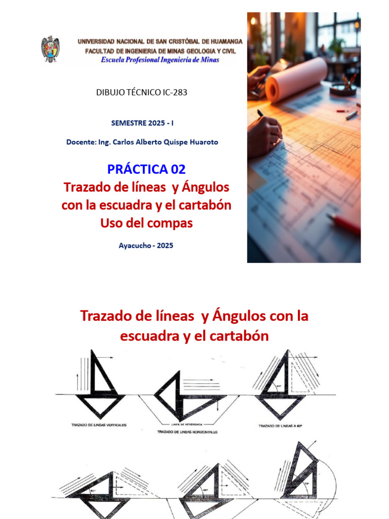 Práctica 02: Trazado de Líneas y Ángulos Con La Escuadra y El Cartabón Uso Del Compas | PDF ...