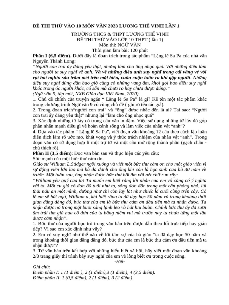 Đề Thi Thử Ltv Có Key | PDF