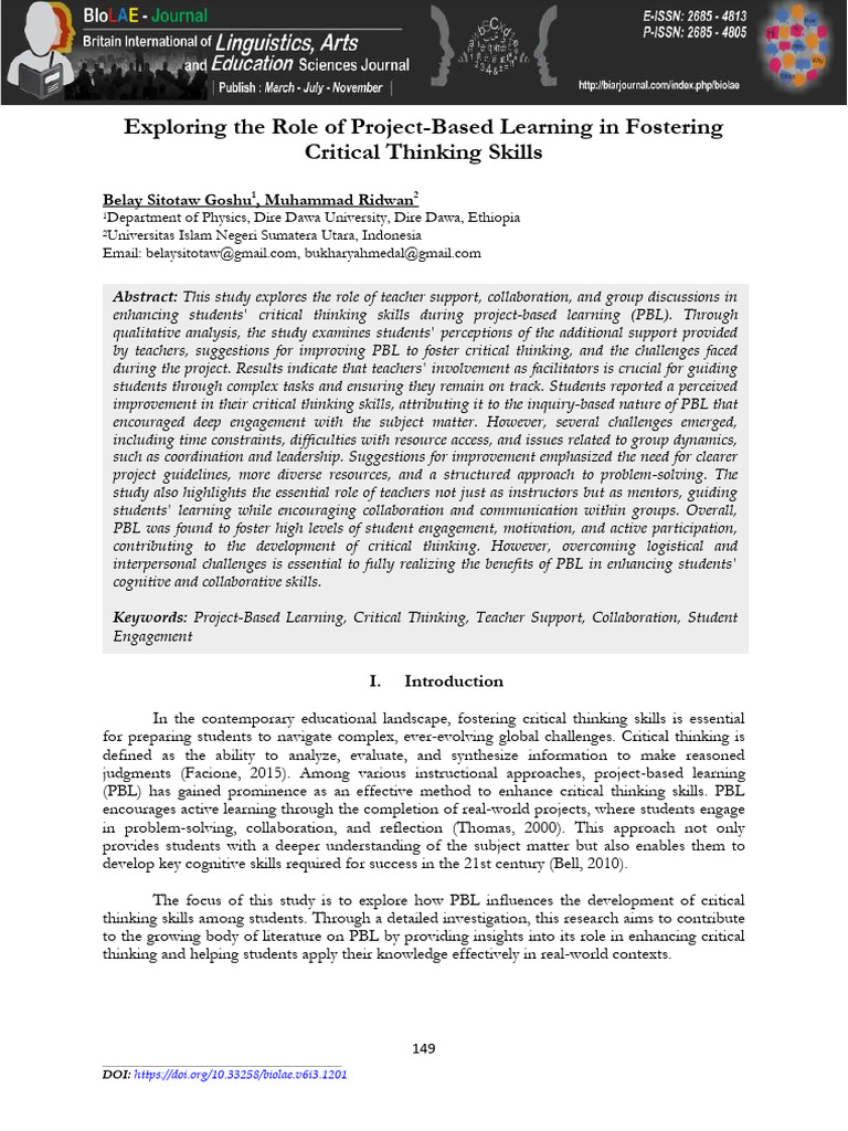 Project-Based Learning and Critical Thinking | PDF | Critical Thinking ...