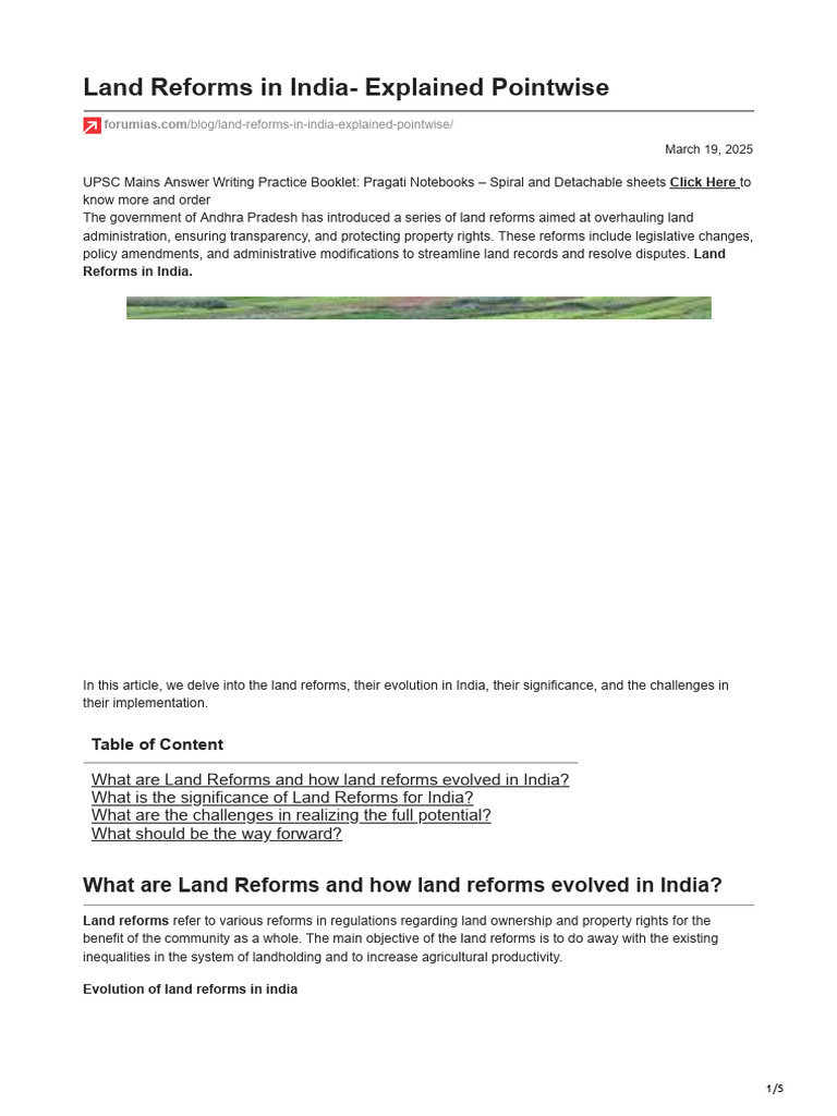 Land Reforms in India - Explained Pointwise | PDF | Leasehold Estate ...