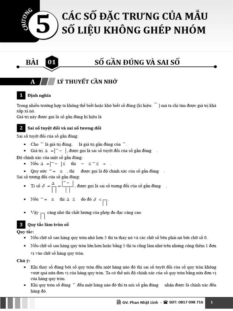Chuyen de Cac So Dac Trung Cua Mau So Lieu Khong Ghep Nhom Toan 10 Chuong Trinh Moi | PDF