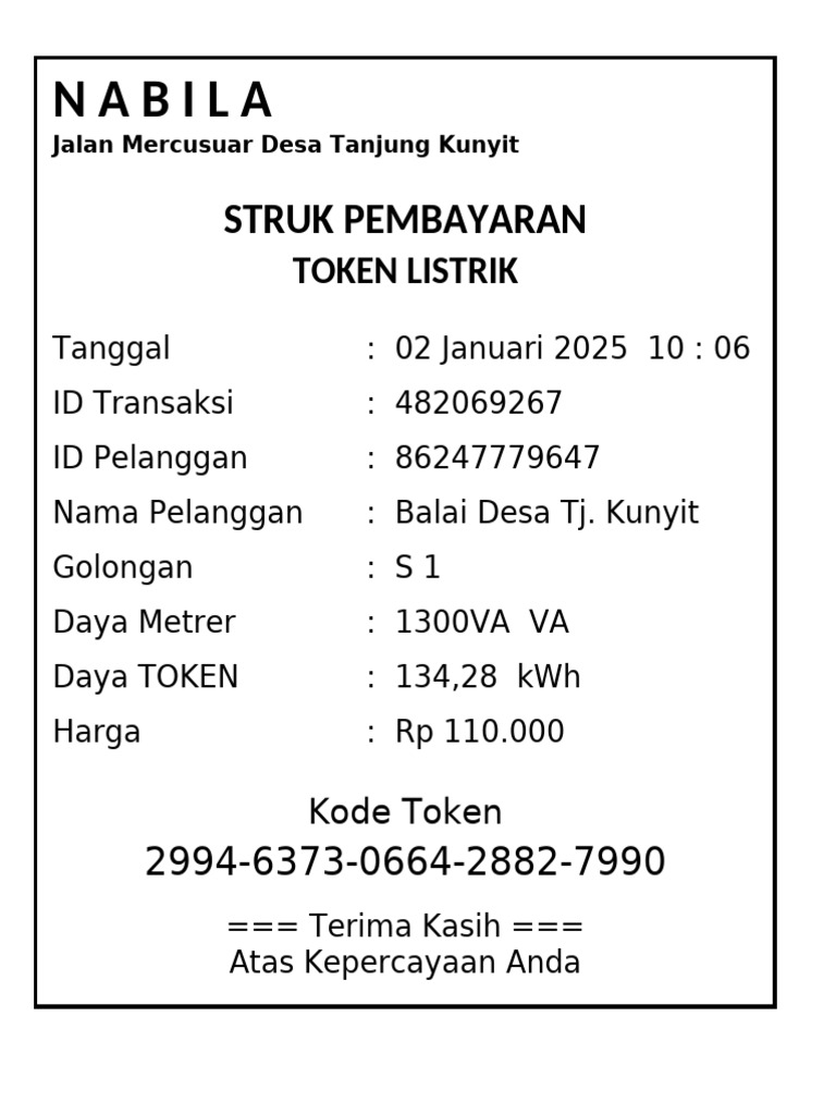 Struk Token Listrik | PDF