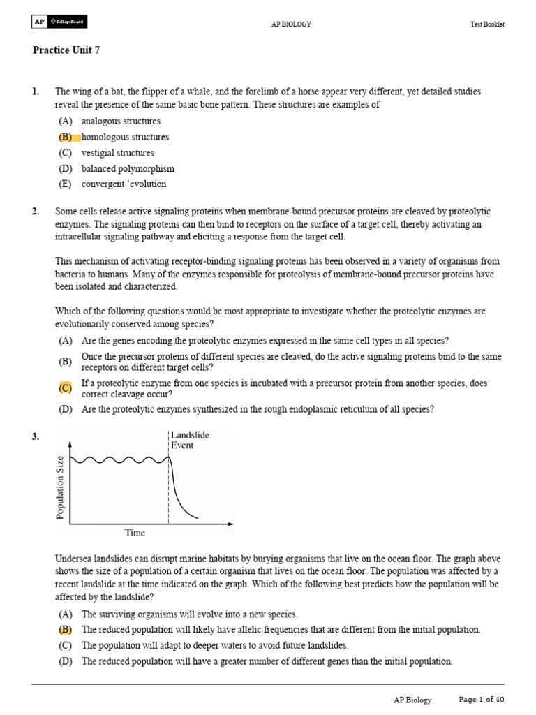 AP Classroom Practice MCQ | PDF | Evolution | Proteolysis