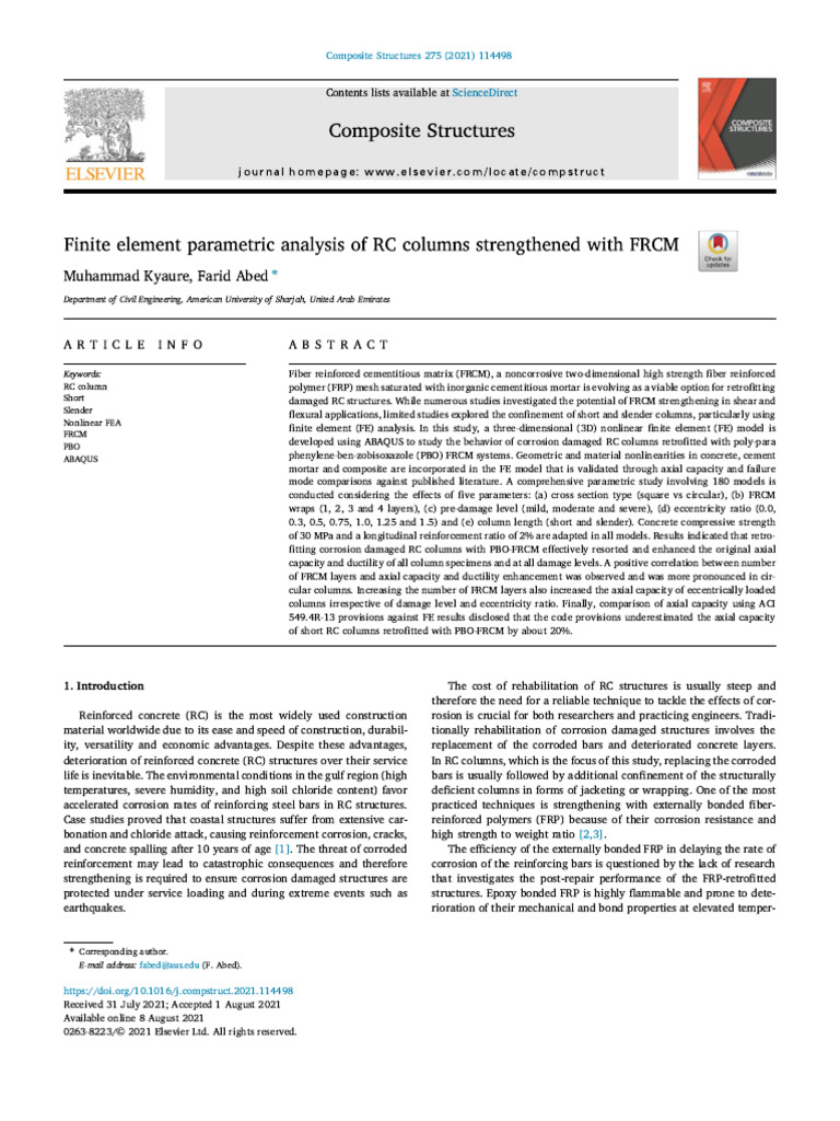 Finite element parametric analysis of RC columns strengthened with FRCM ...