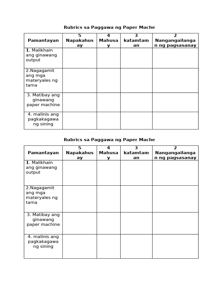 Rubriks Sa Paper Mache | PDF